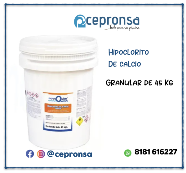 HIPOCLORITO DE CALCIO NOVEQUIM GRANULAR AL 68%, ENV 45 KG – Cepronsa