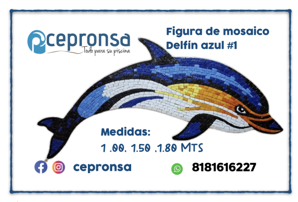 Delfin fabricado en mosaico veneciano color azul – Cepronsa